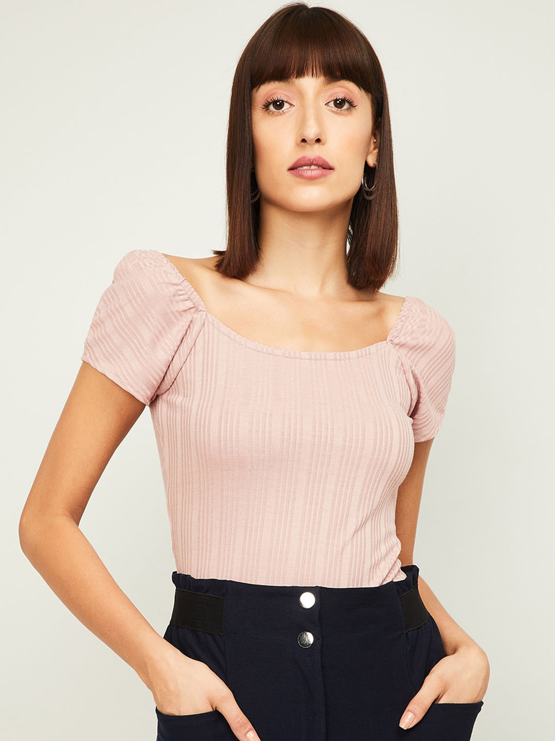 Buy Ginger By Lifestyle Pink Striped Regular Top - Tops for Women ...