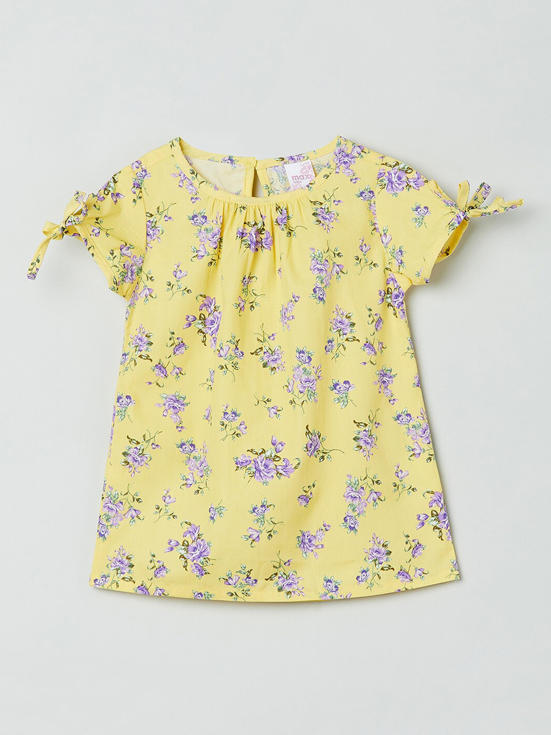 Buy Max Yellow & Purple Printed Pure Cotton A Line Top - Tops for Girls ...