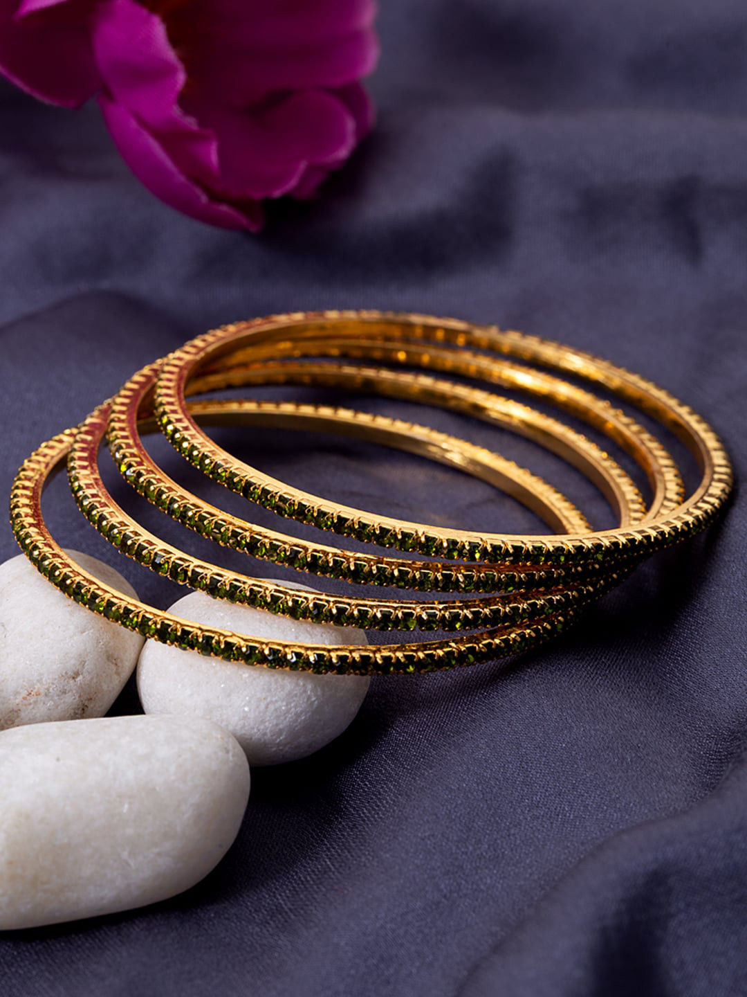 Buy Studio Voylla Gold Toned Embellished Brass Bangles - Bangle for ...