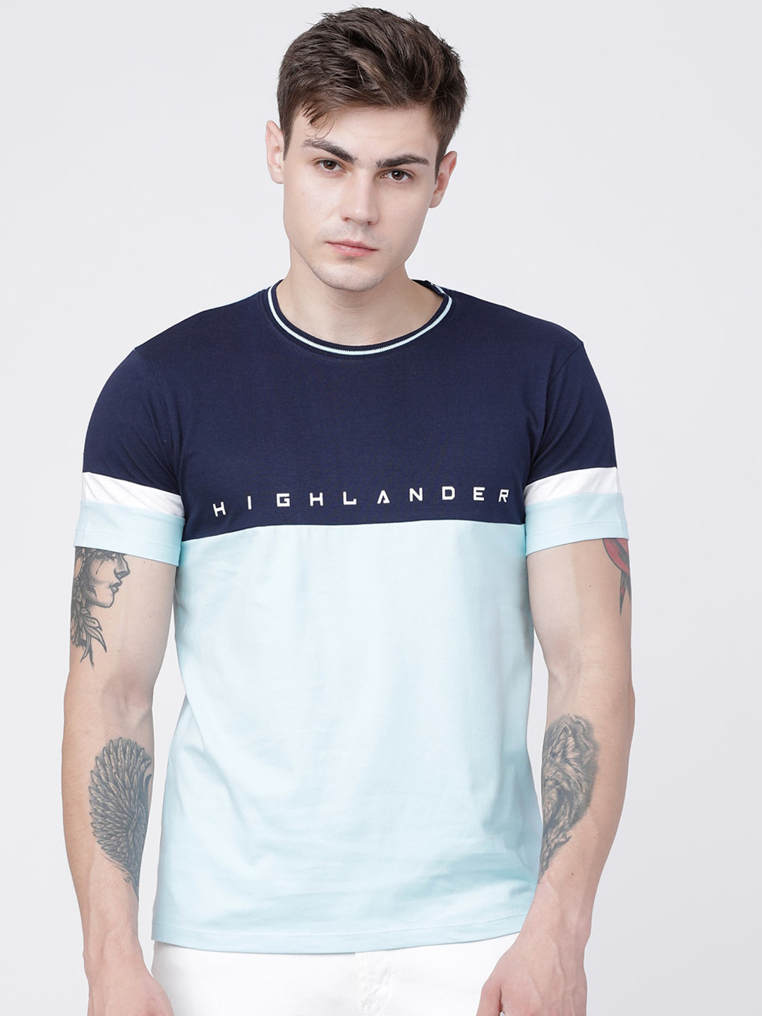 Buy HIGHLANDER Men Blue Printed Round Neck T Shirt - Tshirts for Men ...