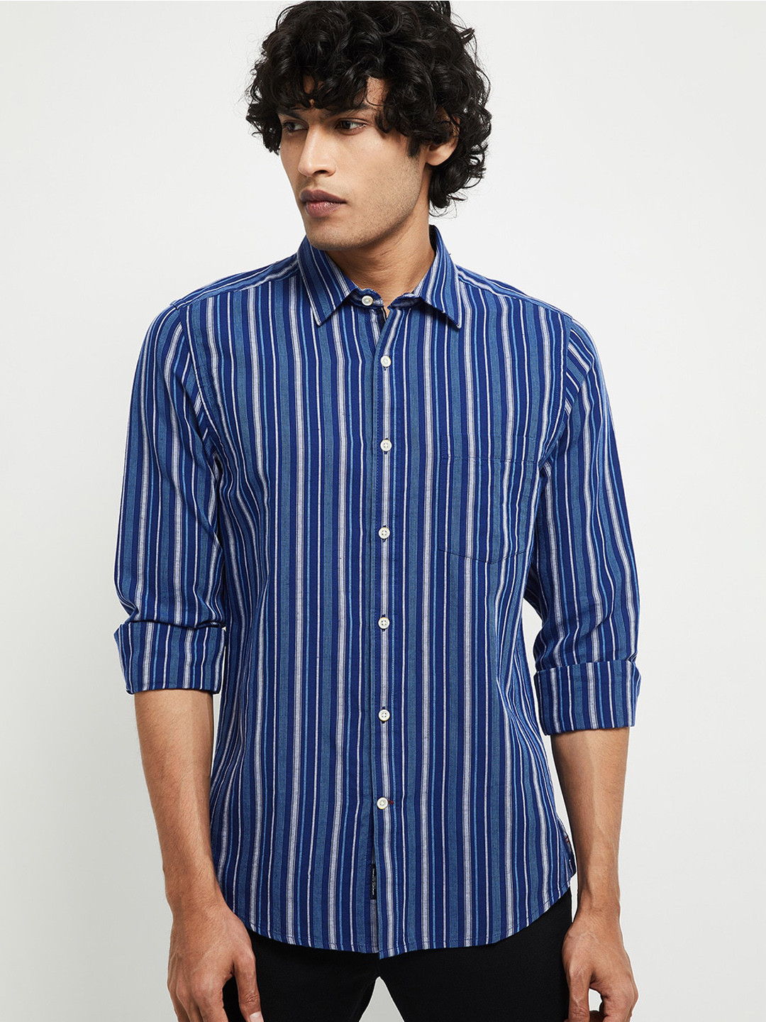 Buy Max Men Blue Regular Fit Striped Casual Shirt - Shirts for Men ...