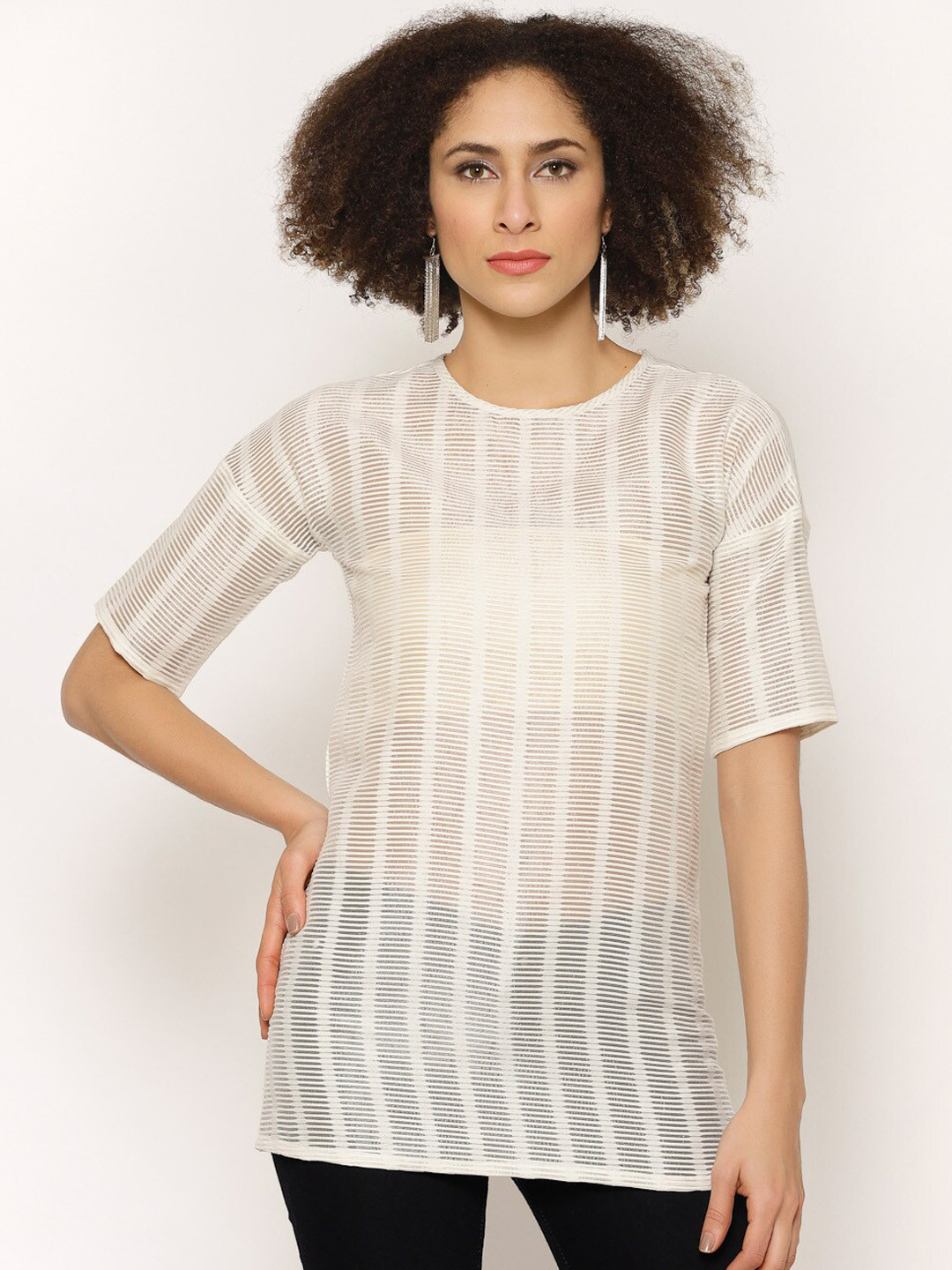 Buy Twenty3 Off White Striped Regular Longline Top - Tops for Women ...