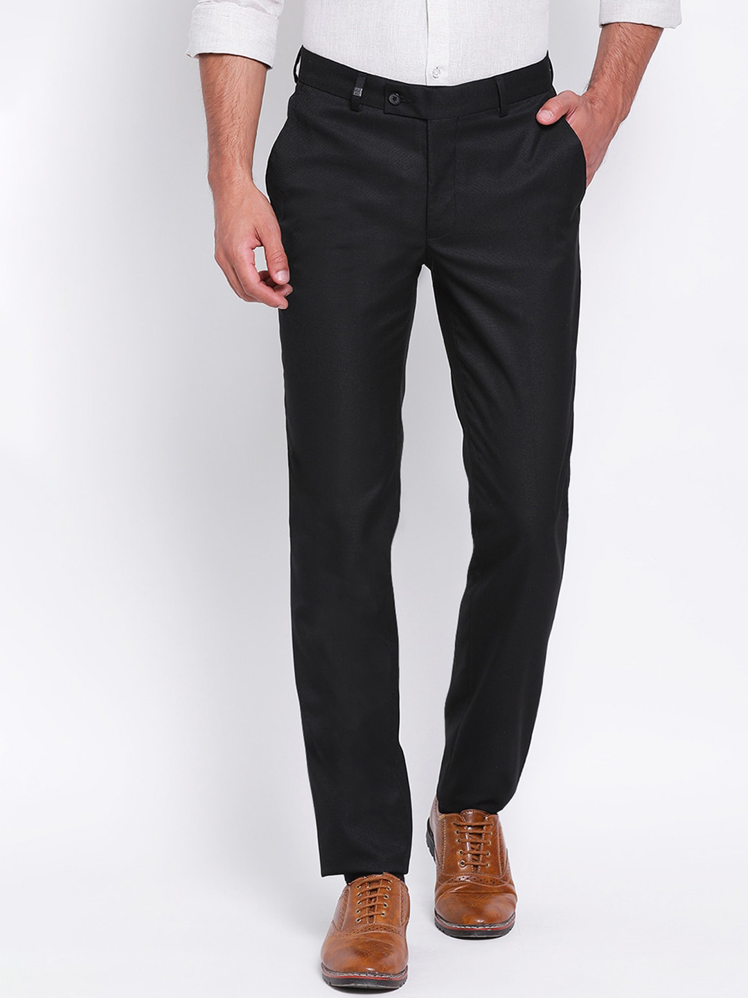 Buy Turtle Men Black Slim Fit Solid Formal Trousers - Trousers for Men ...