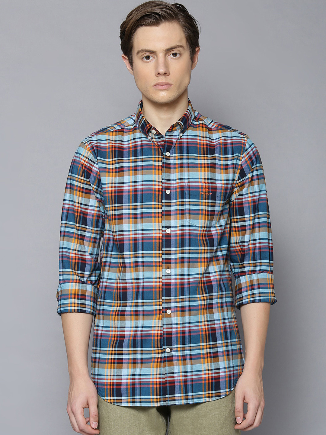 Buy GANT Men Multi Coloured Regular Fit Checked Casual Shirt - Shirts ...