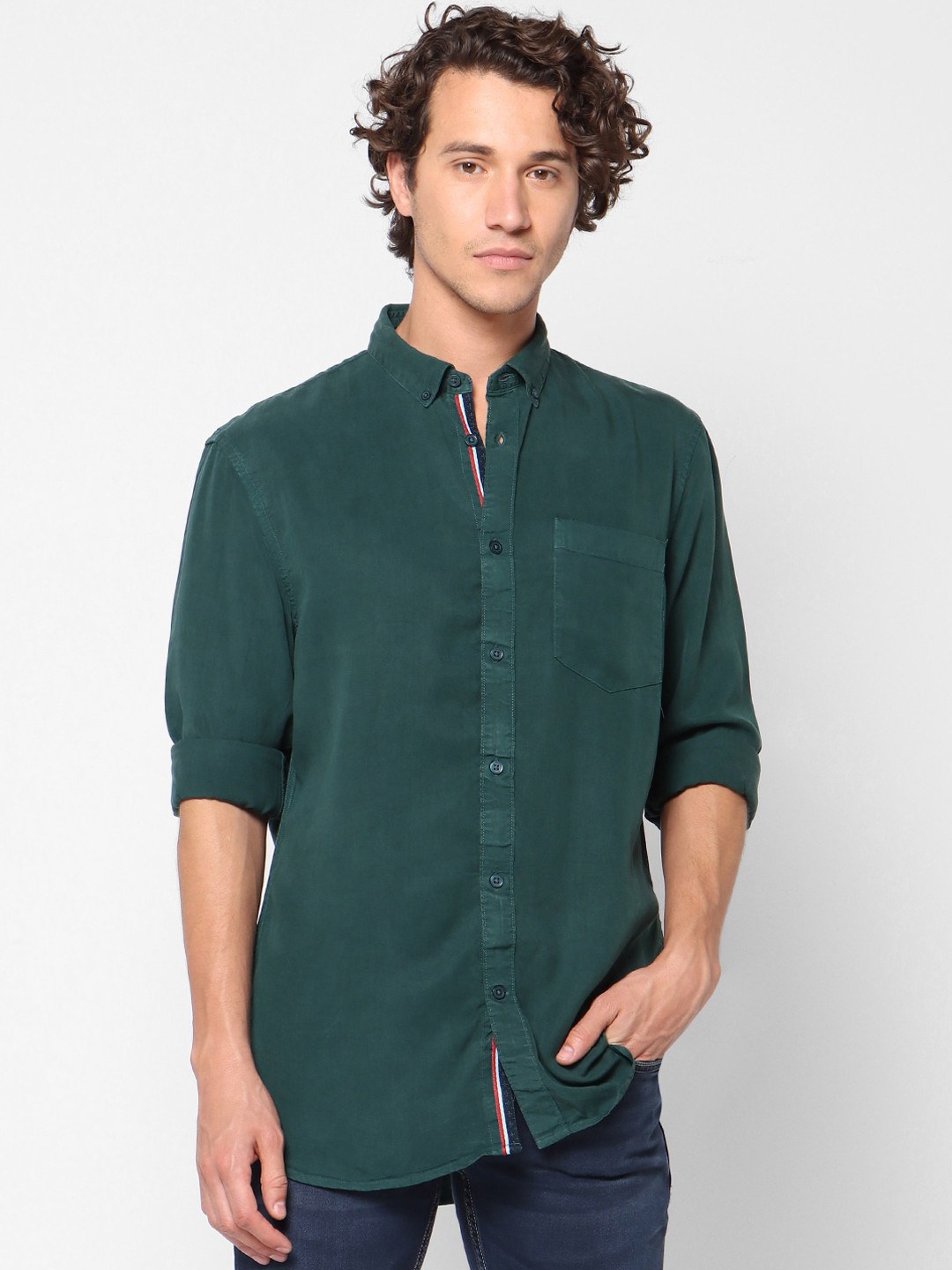 Buy Celio Men Green Regular Fit Solid Casual Shirt - Shirts for Men ...