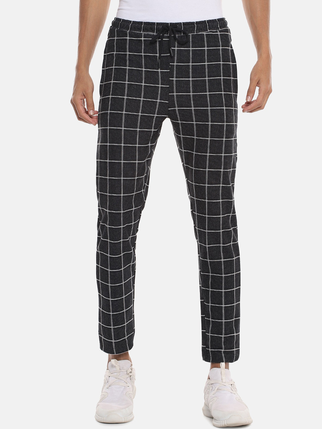Buy Campus Sutra Men Black & White Checked Straight Fit Track Pants ...