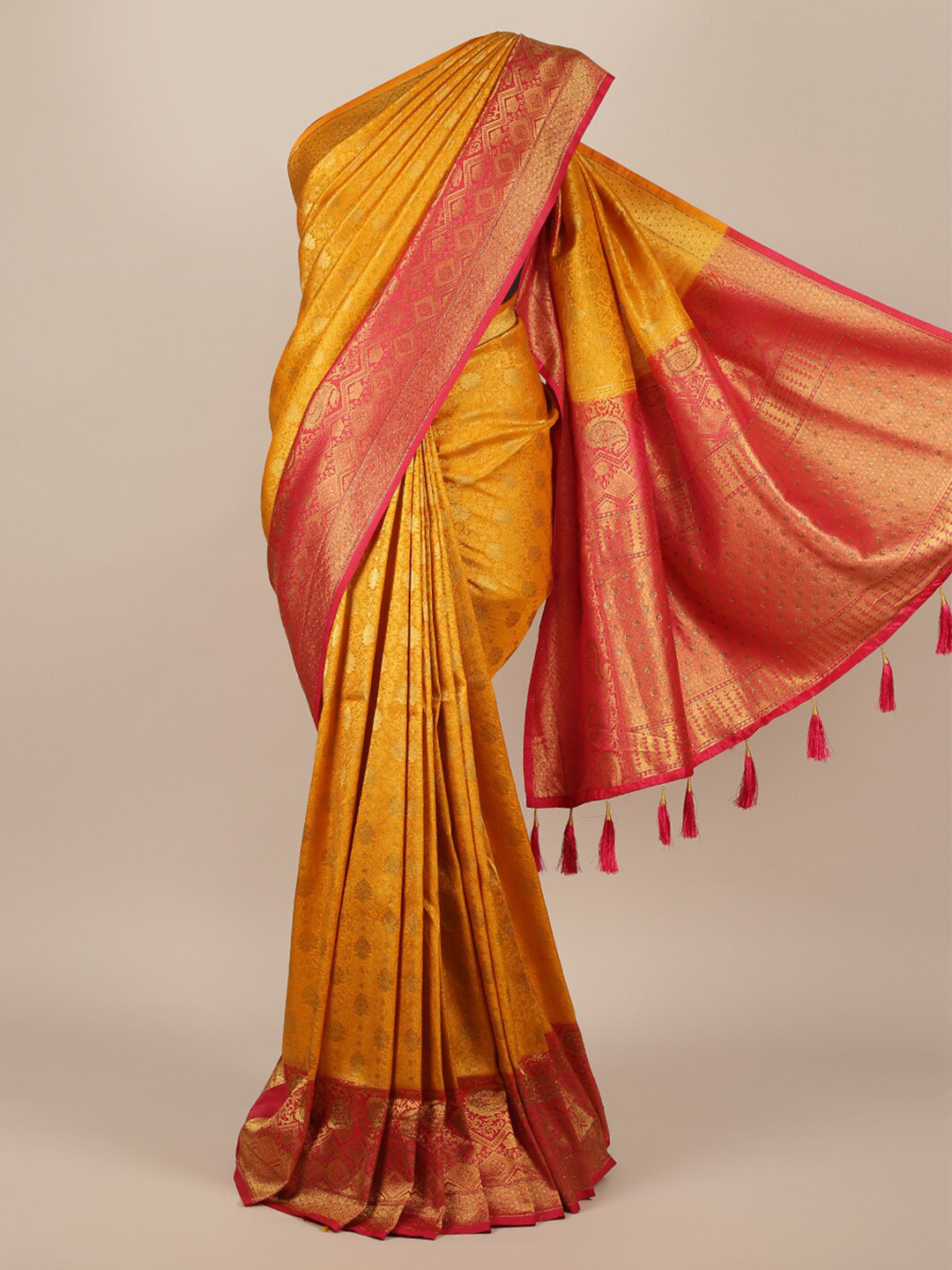 Buy Pothys Mustard Woven Design Jute Silk Saree - Sarees for Women ...
