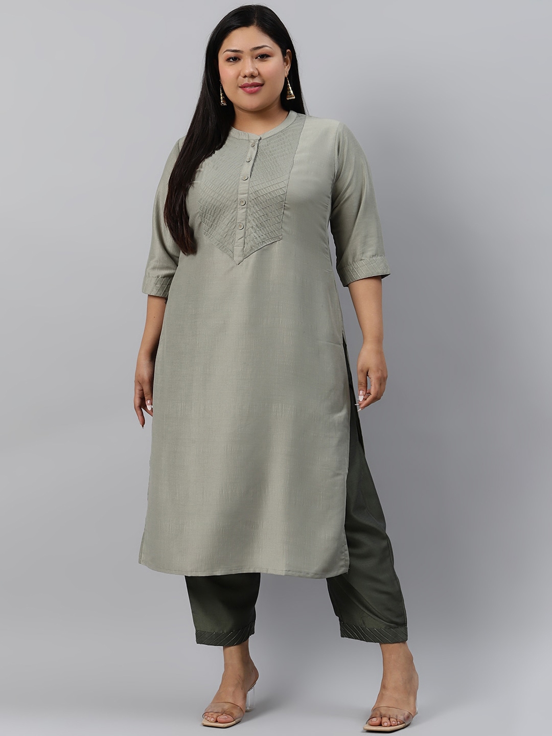 Buy Extra Love By Libas Women Plus Size Green Silk Kurta Kurtas For