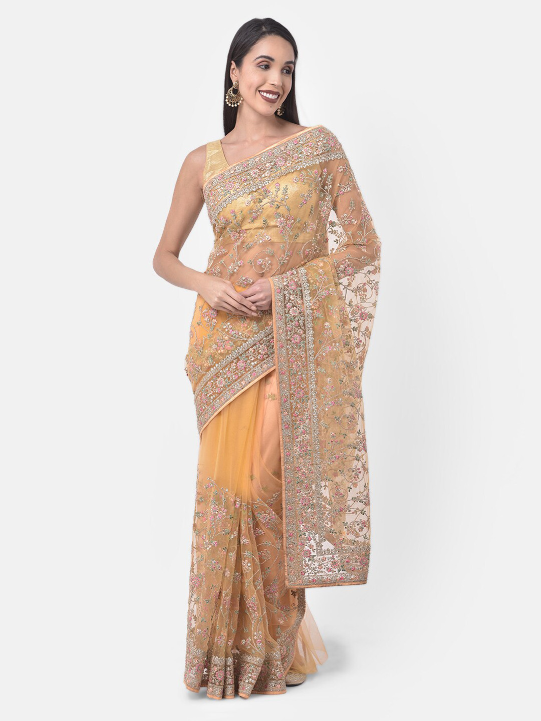 Buy Neerus Yellow Embroidered Net Saree - Sarees for Women 14107358 ...
