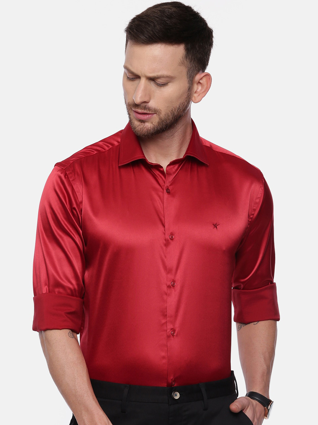 Buy CROYDON Men Red Regular Fit Solid Casual Shirt - Shirts for Men ...