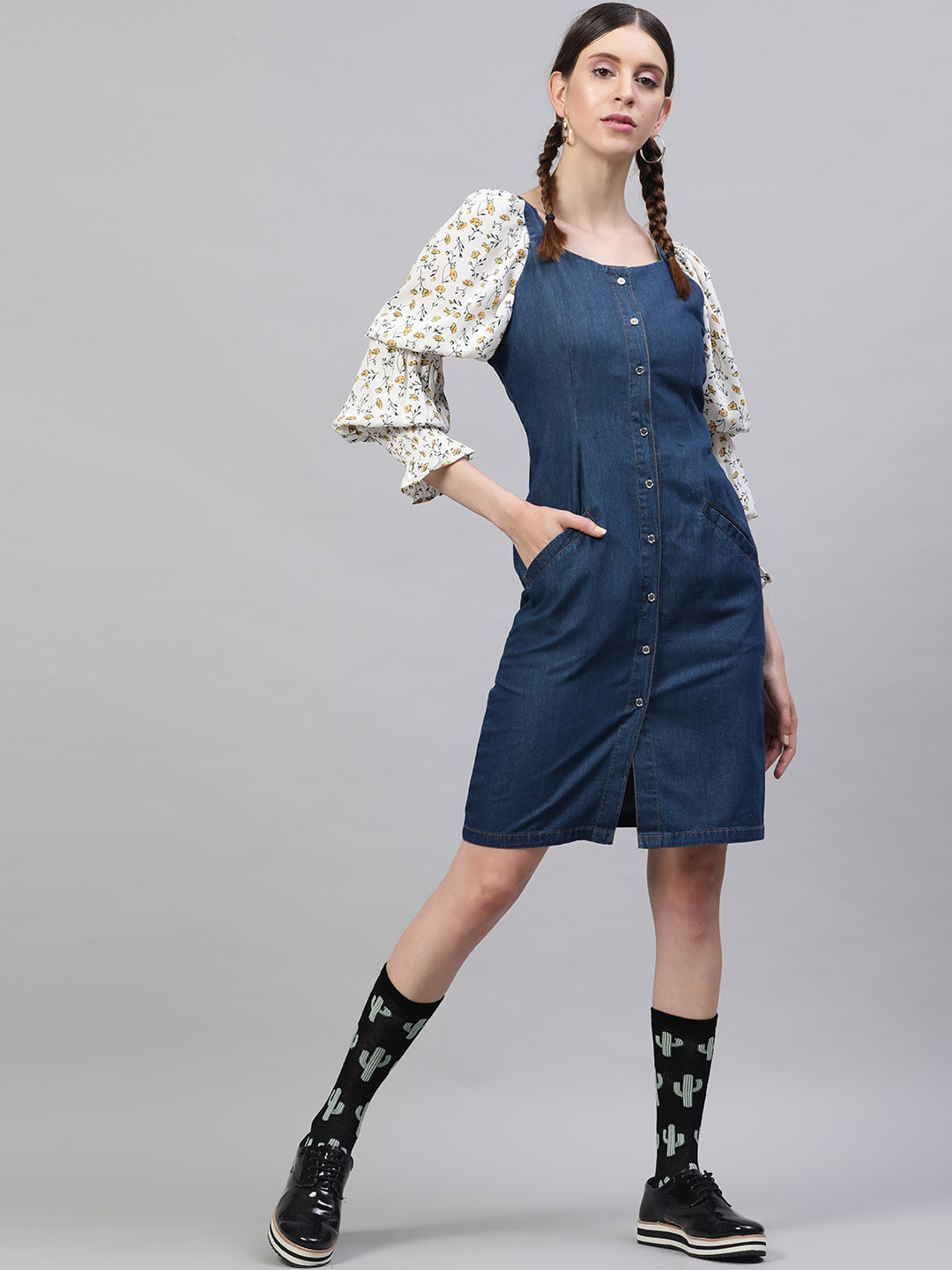 Buy STREET 9 Women Blue Solid Pinafore Dress - Dresses for Women ...