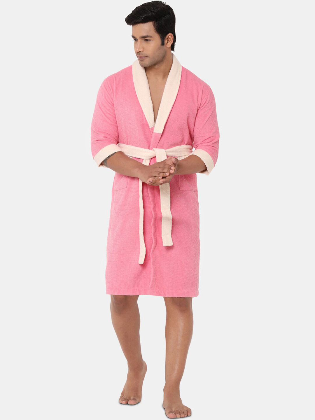 Buy SPACES Unisex Pink Solid 100% Cotton 300 GSM Bath Robe - Bath Robe ...