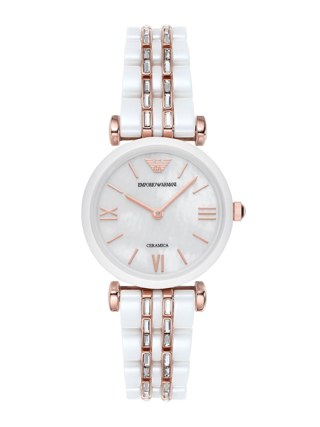 Buy Emporio Armani Women White Mother Of Pearl Dial & White Analogue ...
