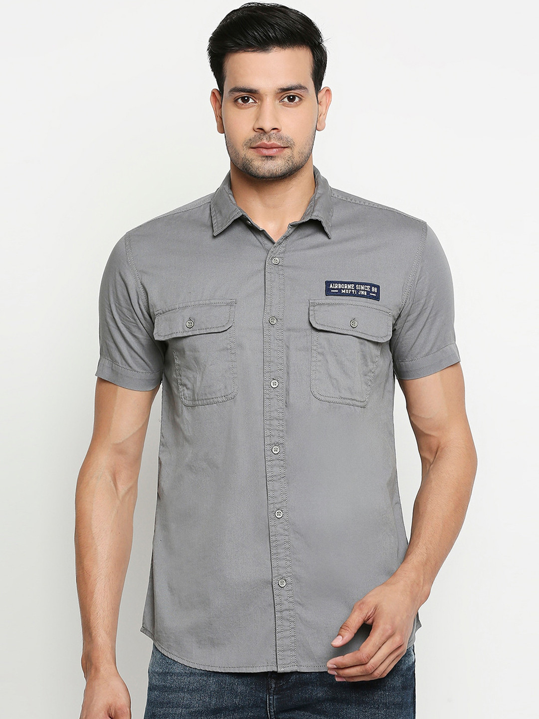 Buy Mufti Men Grey Slim Fit Solid Casual Shirt - Shirts for Men ...