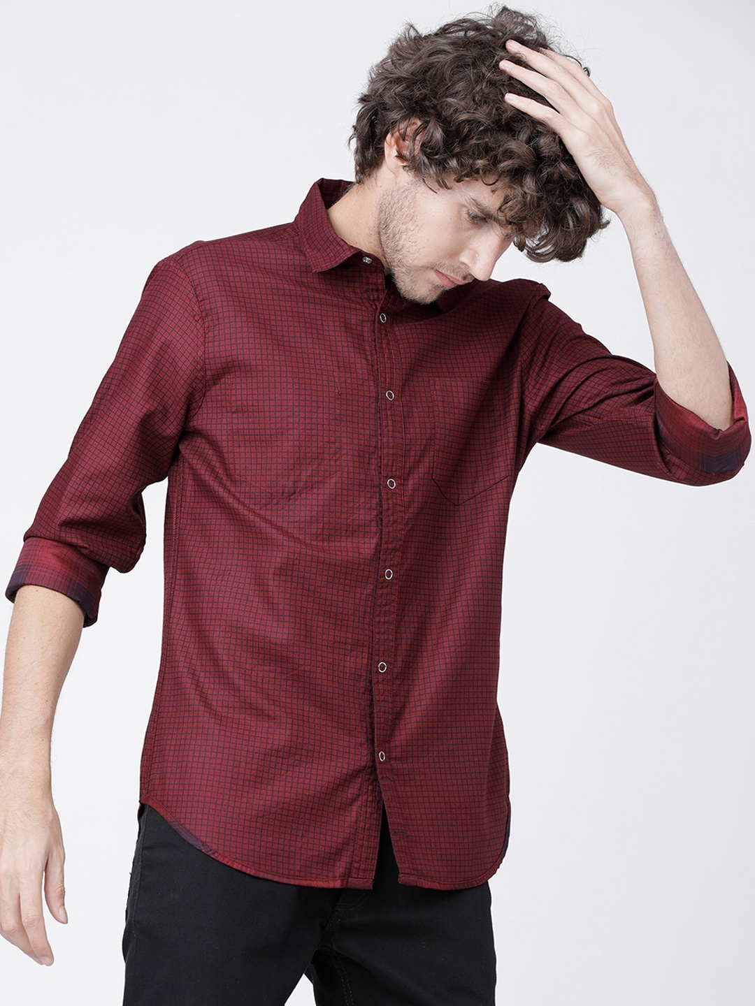Buy HIGHLANDER Men Maroon & Navy Blue Slim Fit Checked Reversible ... Buy HIGHLANDER Men Maroon & Navy Blue Slim Fit Checked Reversible ...