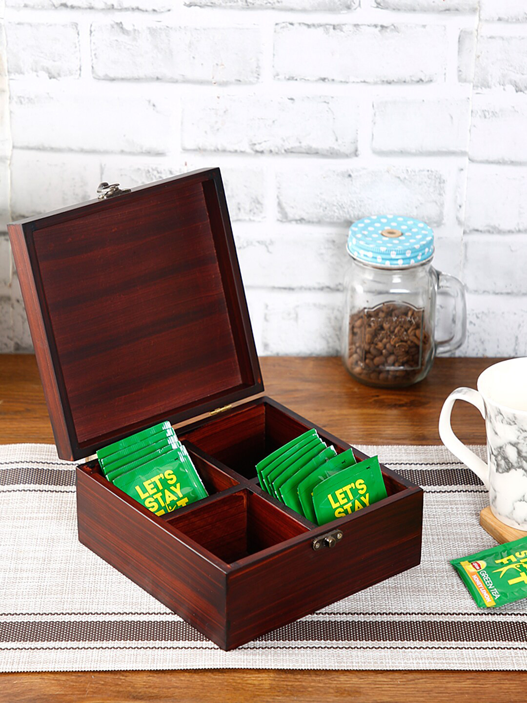 Buy Reinvention Factory Brown & Blue Printed MDF Wood Multi Utility Box ...