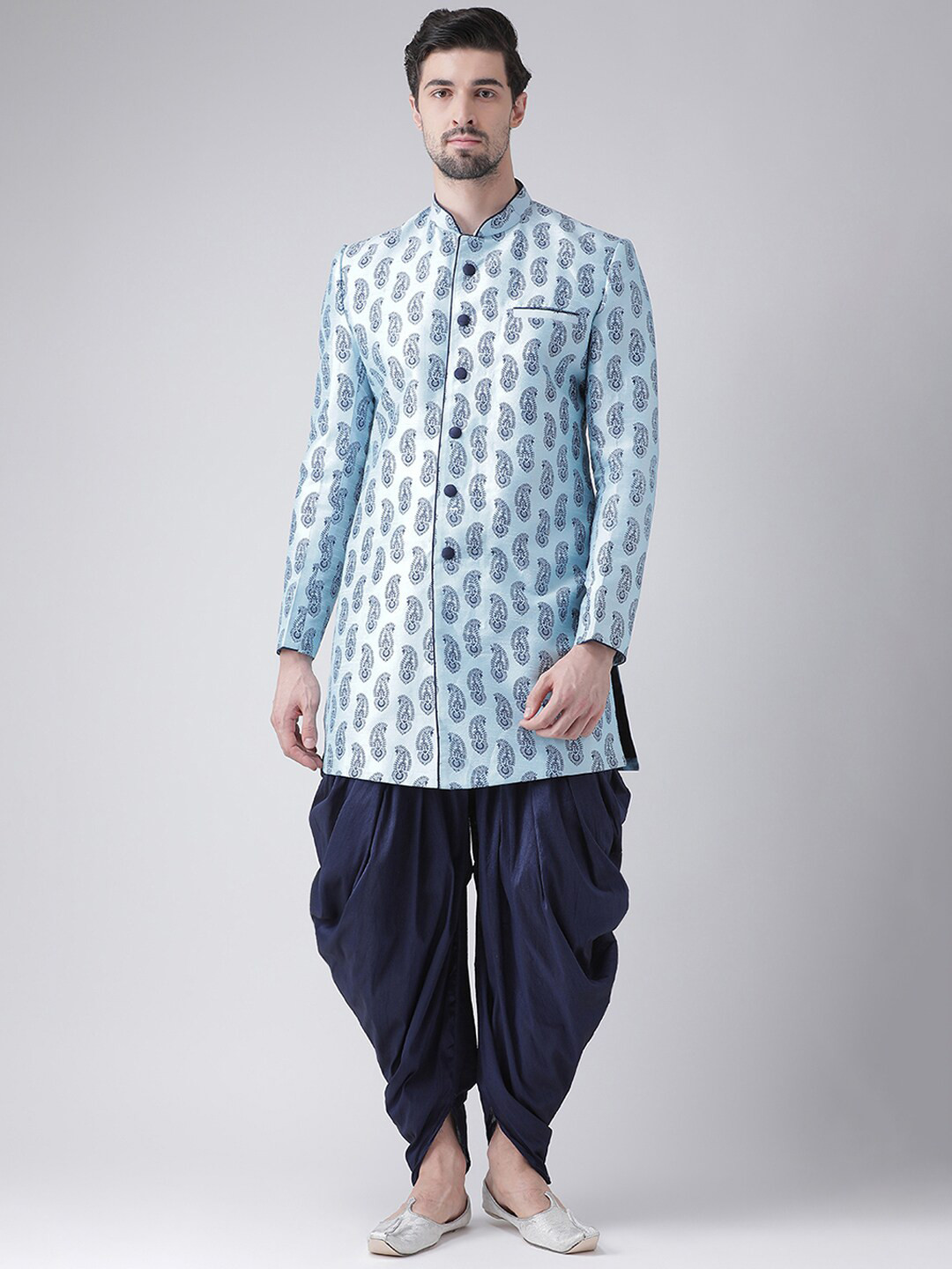 Buy DEYANN Men Blue Printed Sherwani With Patiala Pants - Sherwani for ...