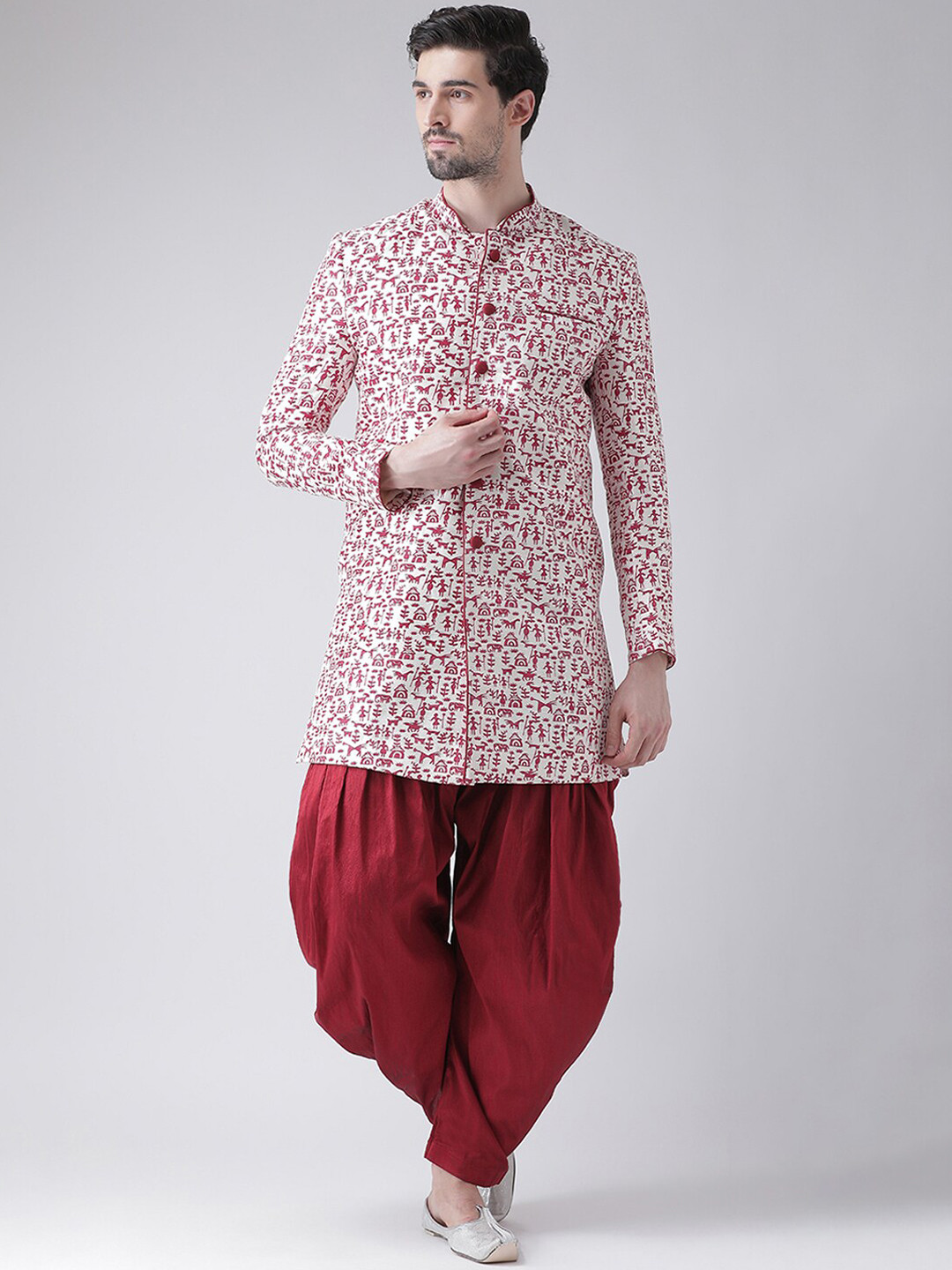 Buy DEYANN Men Off White & Red Printed Sherwani With Patiala Pants ...