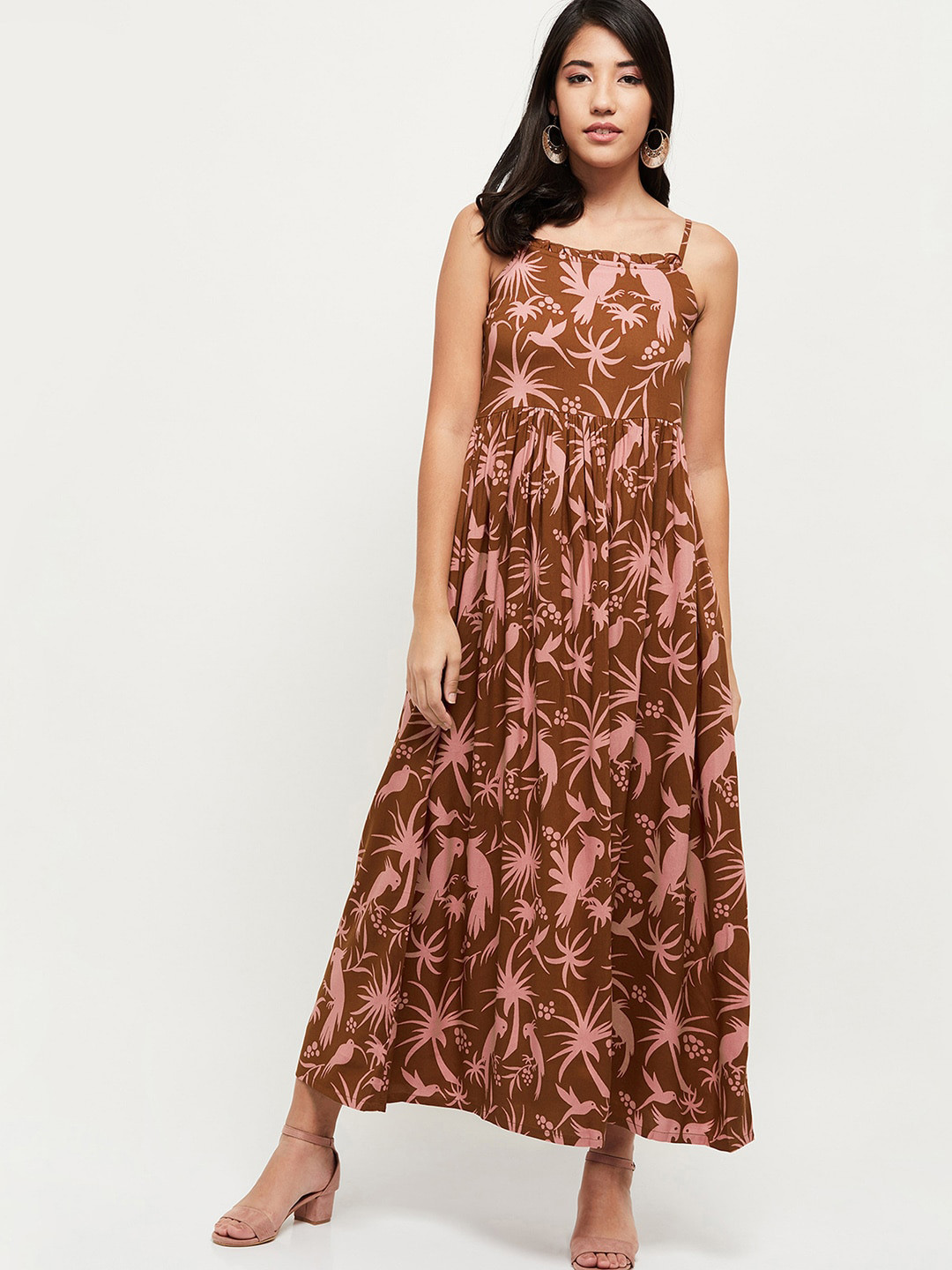 Buy Max Women Pink Printed Maxi Dress - Ethnic Dresses for Women ...