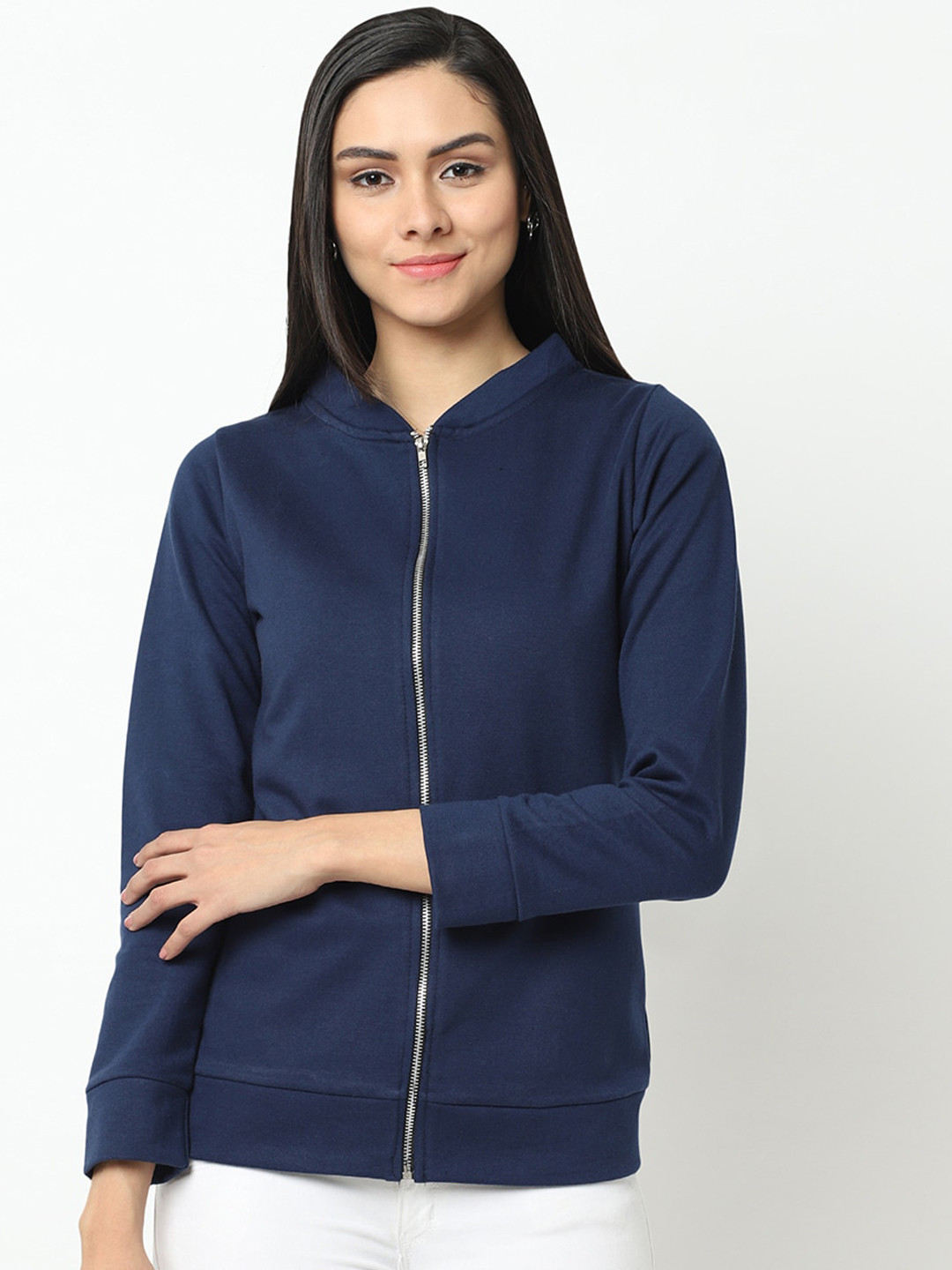Buy Rigo Women Navy Blue Solid Lightweight Open Front Jacket - Jackets ...