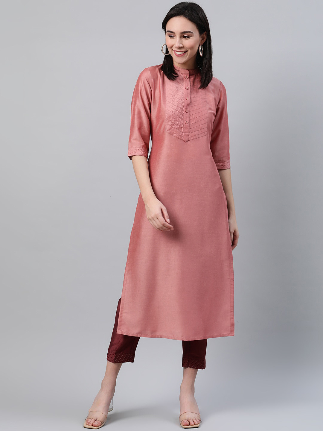 Buy Libas Women Peach Coloured Solid Straight Kurta - Kurtas for Women ...