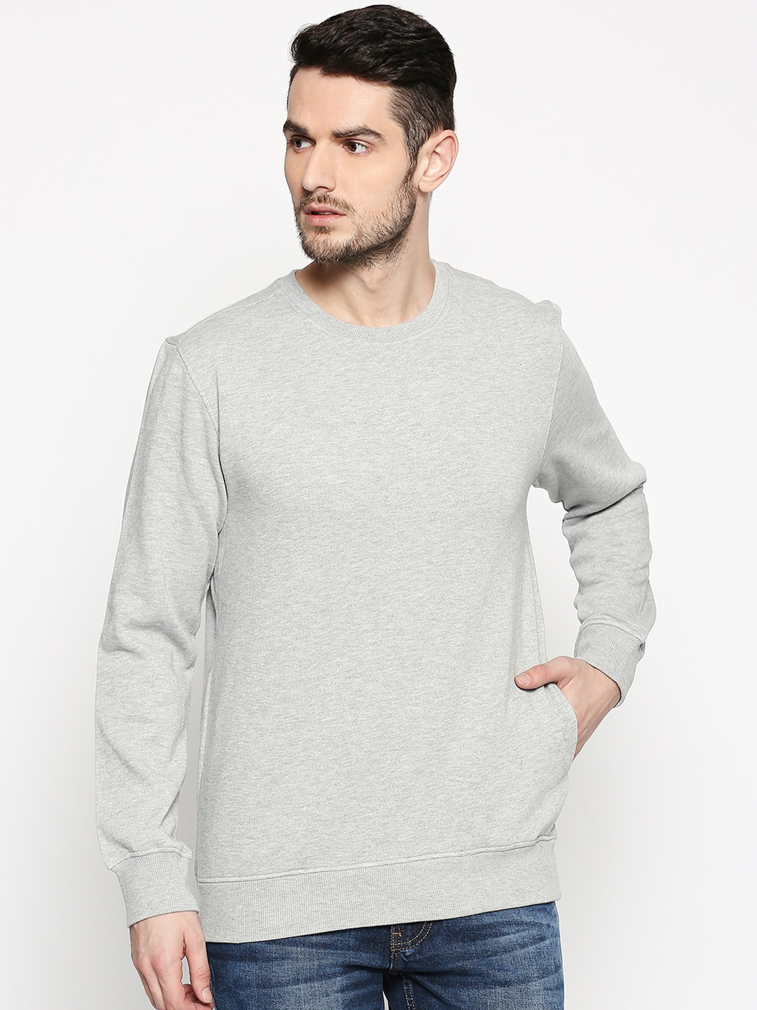 Buy BYFORD By Pantaloons Men Grey Melange Solid Sweatshirt ...