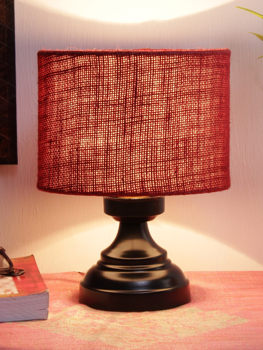 Buy Devansh Maroon & Black Solid Traditional Buffet Table Lamp - Table ...