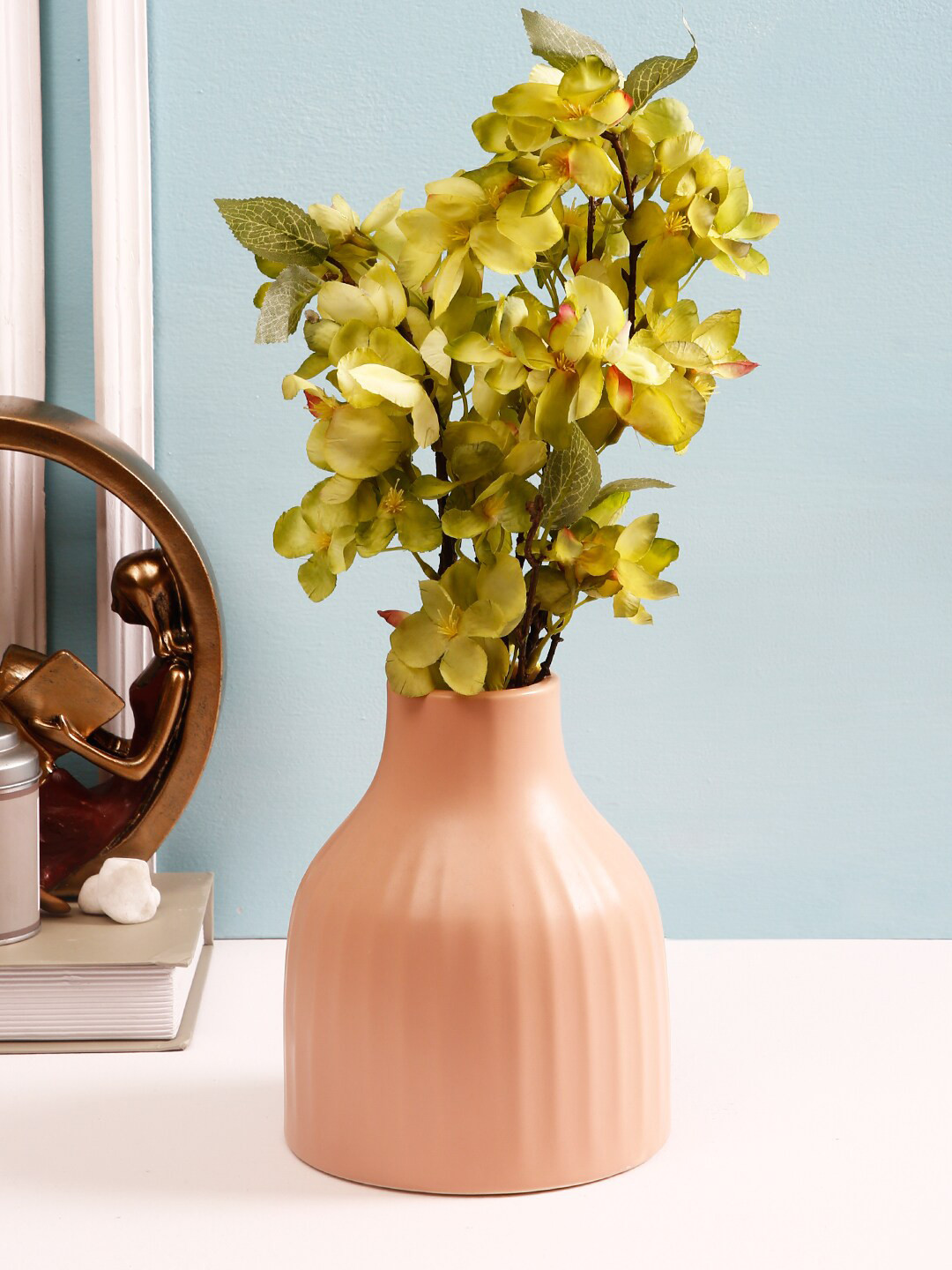 Buy TAYHAA Peach Coloured Textured Handcrafted Ceremic Flower Vase ...