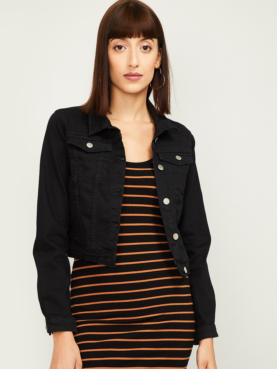 Buy Ginger By Lifestyle Women Black Solid Denim Jacket - Jackets for ...