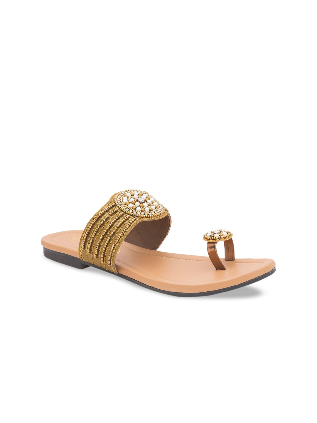 Buy WALK N STYLE COLLECTION Women Gold Toned Embellished One Toe Flats ...