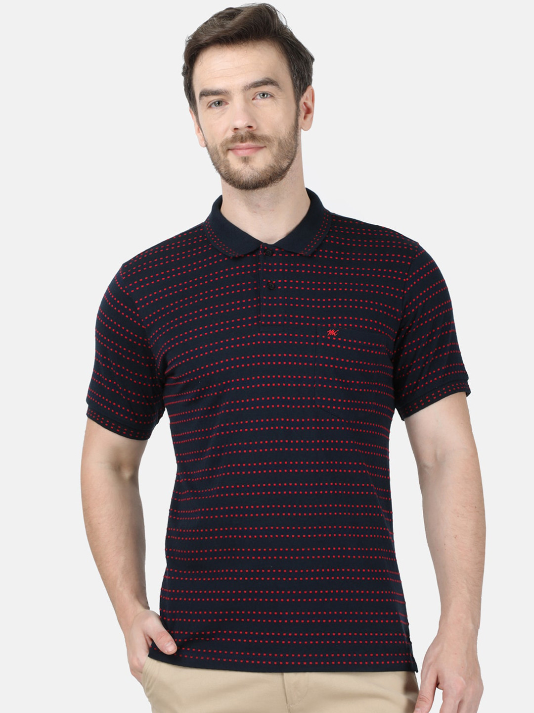 Buy Monte Carlo Men Blue Printed Polo Collar T Shirt - Tshirts for Men ...