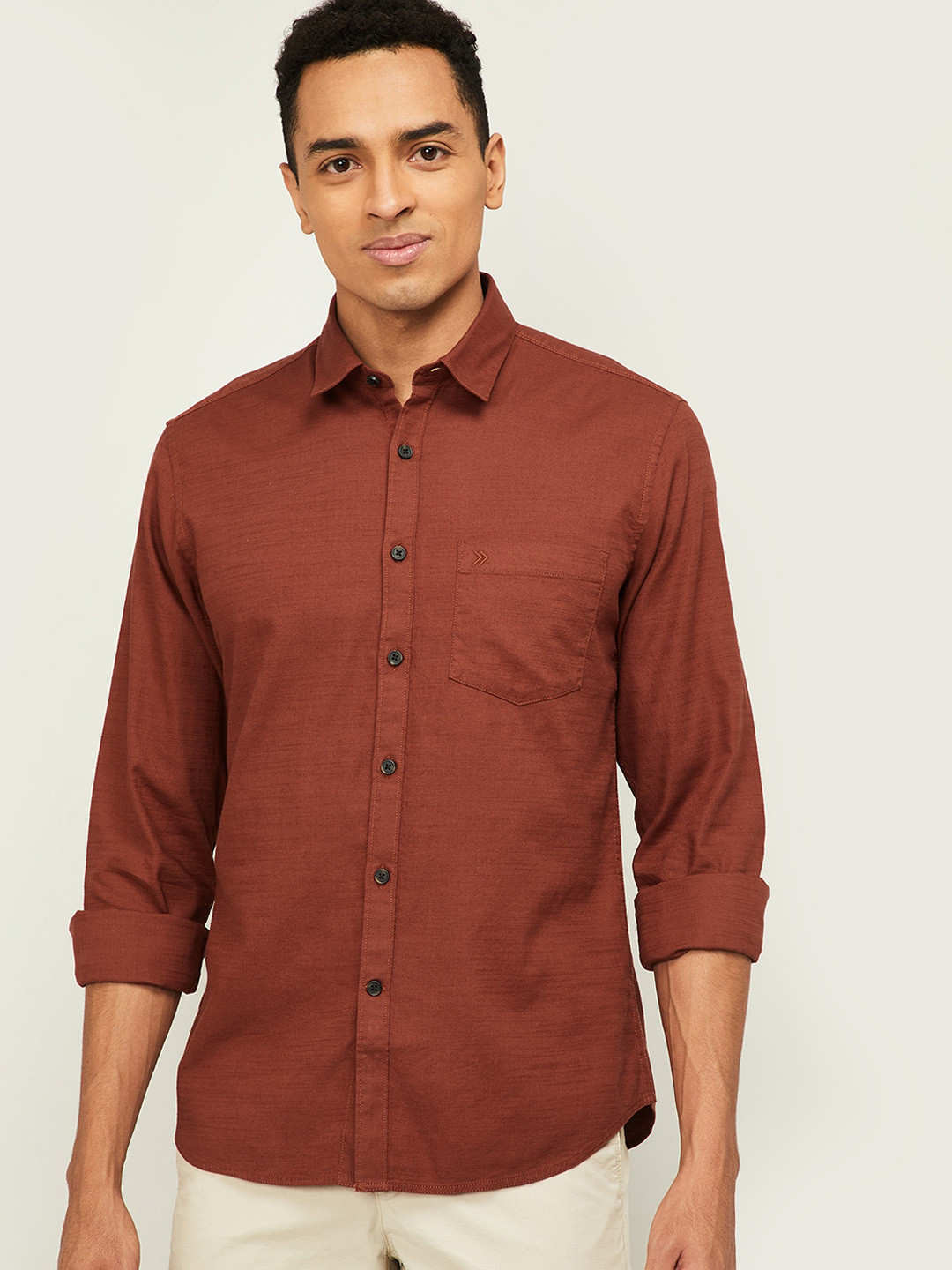 Buy CODE By Lifestyle Men Rust Slim Fit Solid Casual Shirt - Shirts for ...