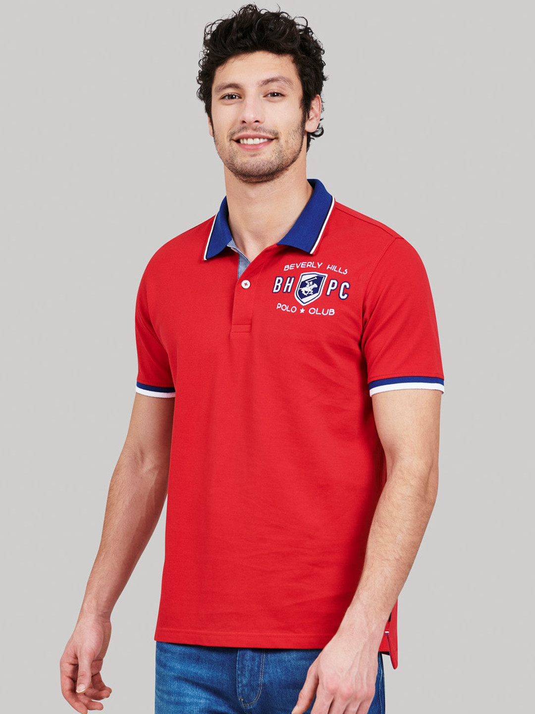 Buy Beverly Hills Polo Club Men Red Solid Polo Collar T Shirt - Tshirts ...
