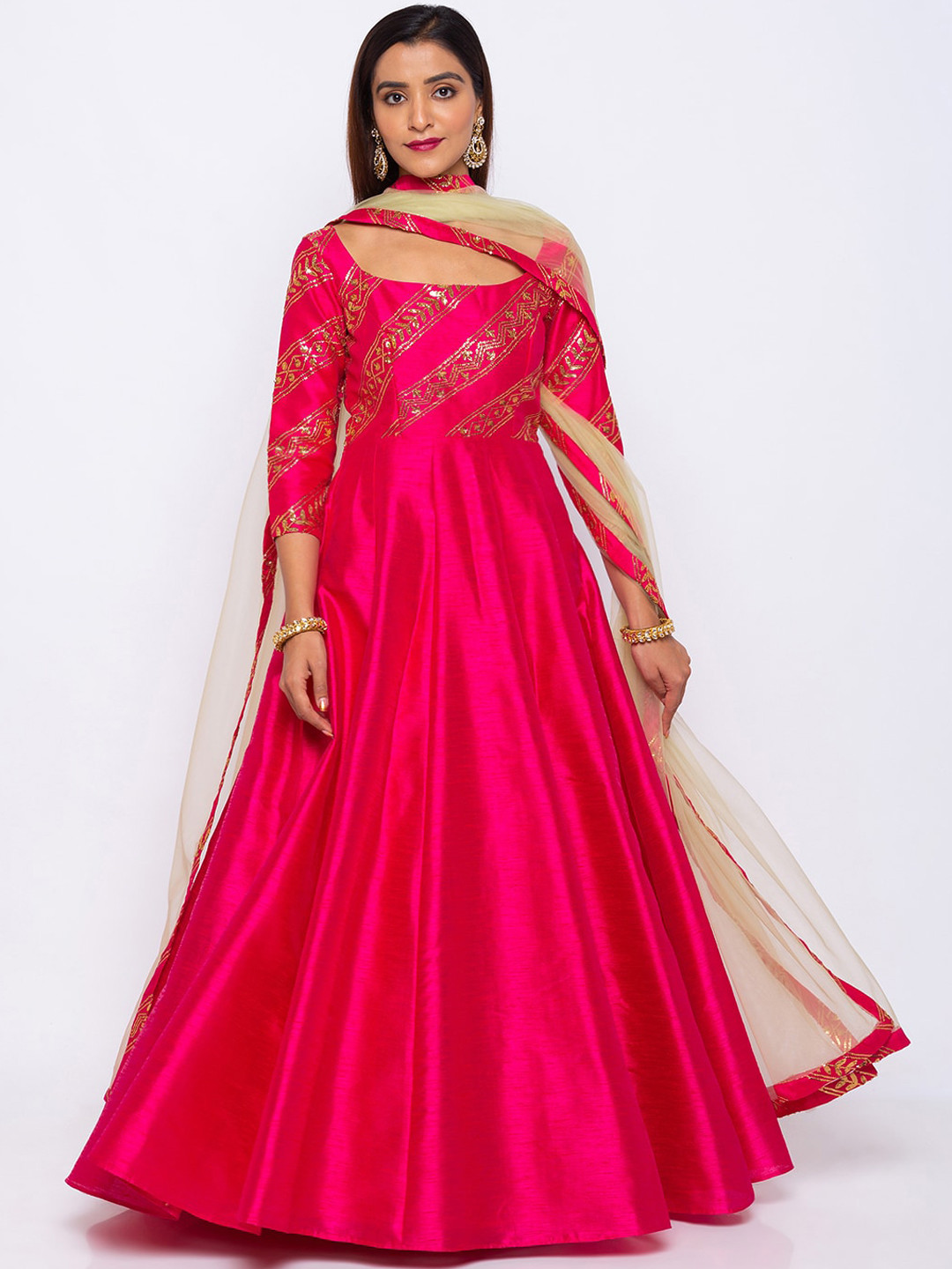 Buy 6Y COLLECTIVE Women Pink Embellished Maxi Dress With Dupatta ...