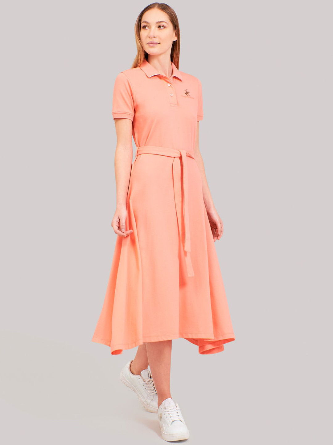 Buy Beverly Hills Polo Club Women Peach Coloured Solid A Line Dress ...
