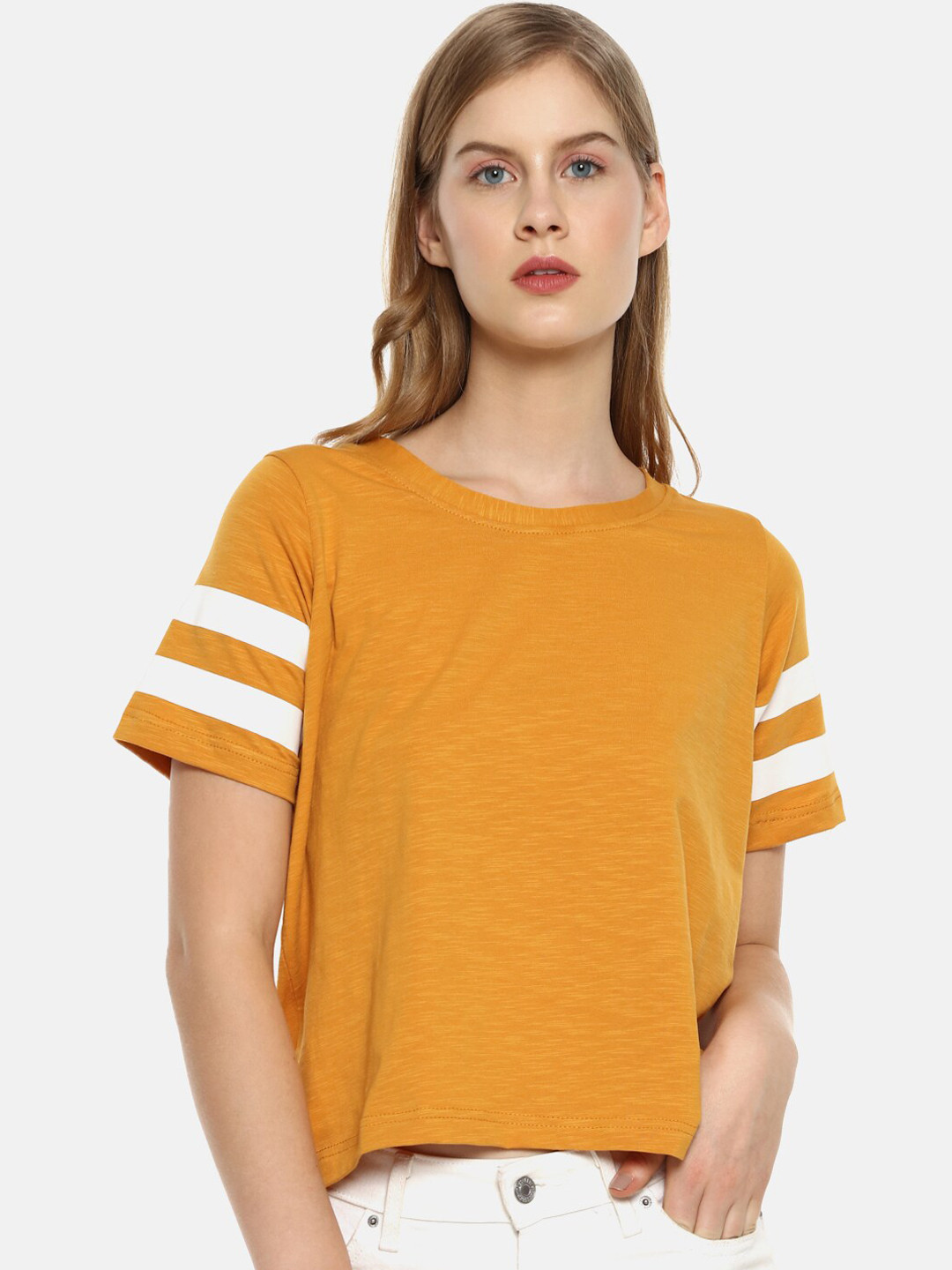 Buy Campus Sutra Mustard Yellow Pure Cotton Regular Top - Tops for ...