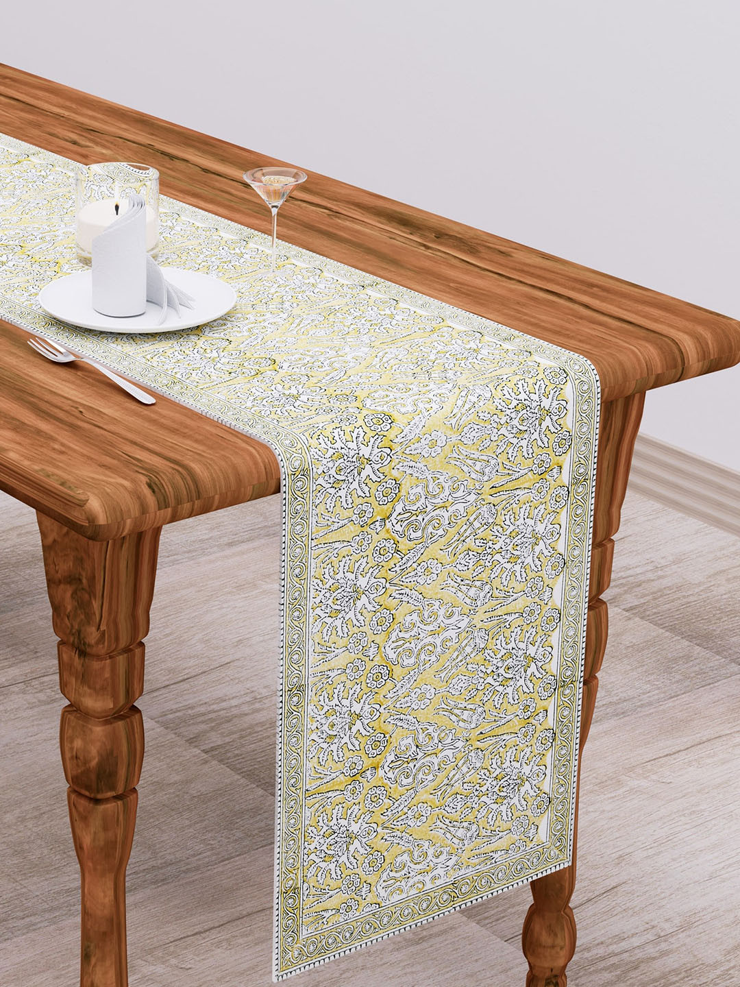 Buy Clasiko White & Mustard Yellow Ethnic Motifs Print 300 TC Cotton ...