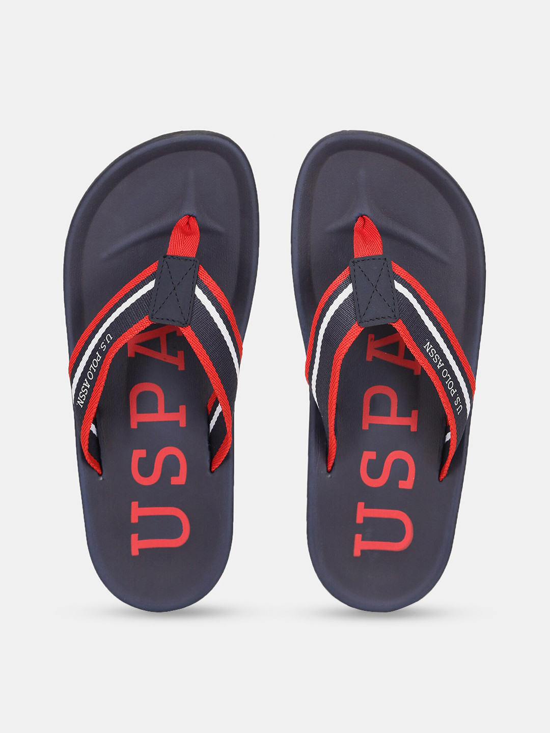 Buy U S Polo Assn Men Navy Blue & Red Striped Thong Flip Flops - Flip ...