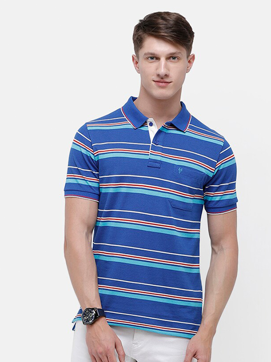 Buy Classic Polo Men Multicoloured Striped Polo Collar T Shirt