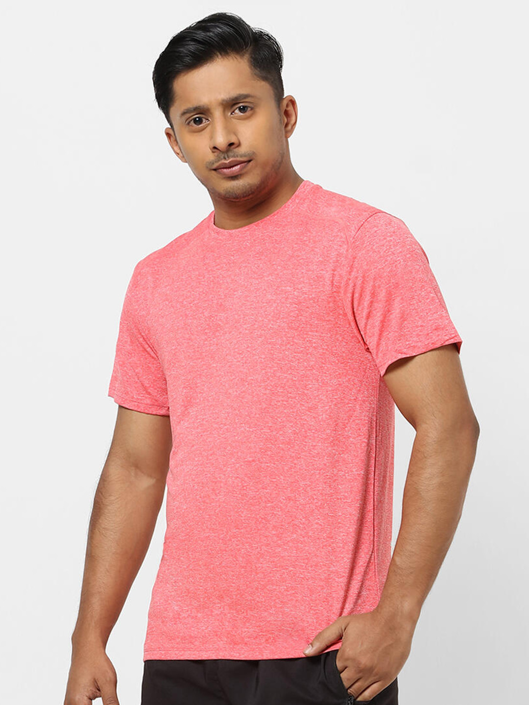Buy Domyos By Decathlon Men Pink Solid Basic Fitness Training T Shirt ...