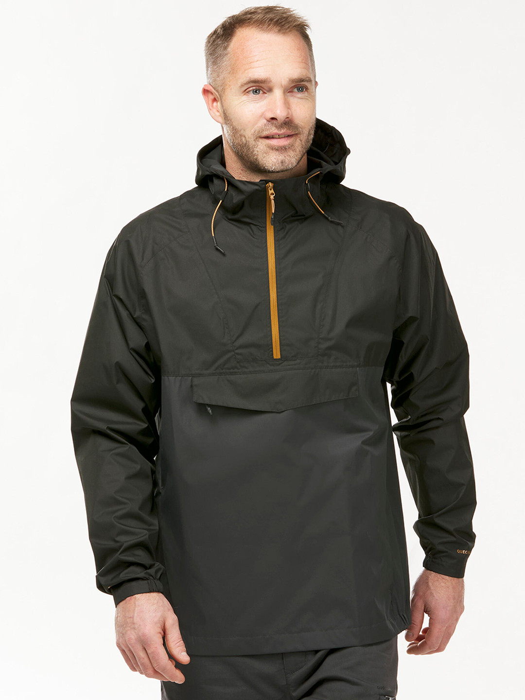 Buy Quechua By Decathlon Men Black Solid Coated Hooded Waterproof ...