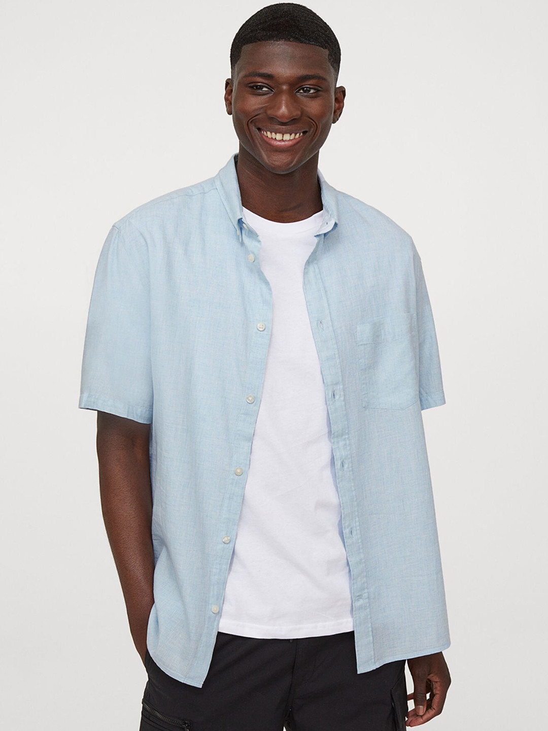 Buy H&M Men Blue Solid Regular Fit Cotton Shirt - Shirts for Men ...