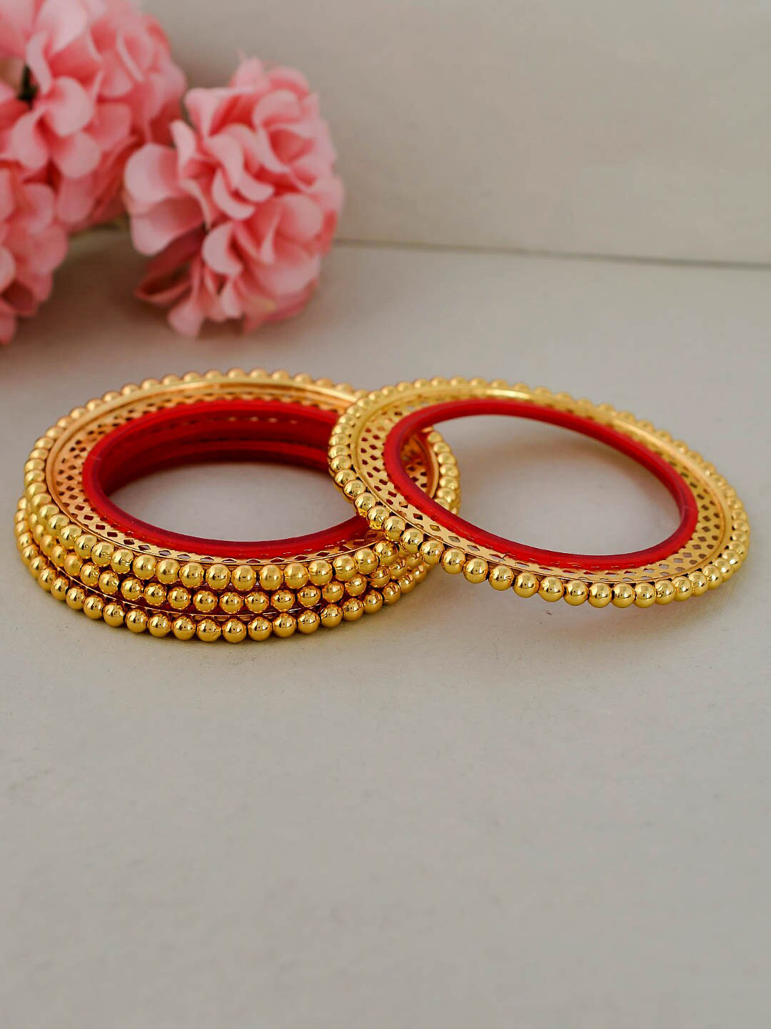 Buy Silvermerc Designs Set Of 4 Gold Plated & Red Rajputi Handcrafted ...