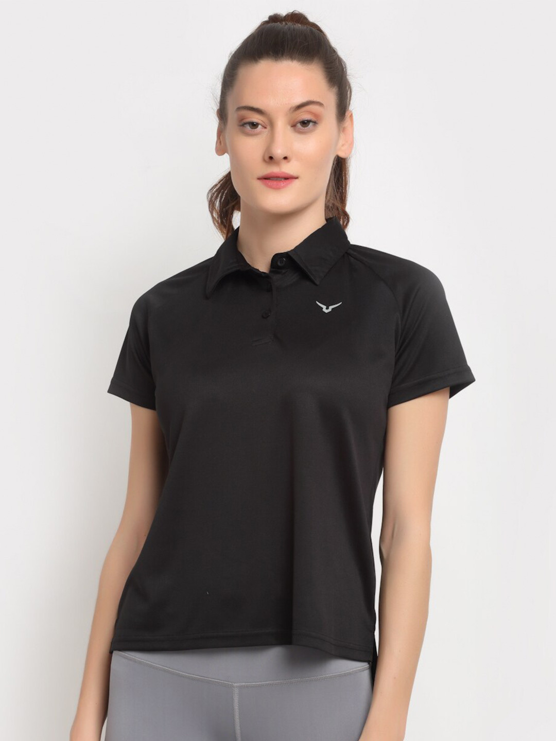 Buy Invincible Women Black Polo Collar Slim Fit Training Or Gym T Shirt ...