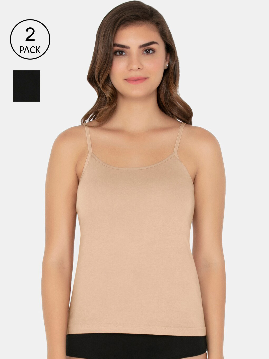 Buy Amante Women Pack Of 2 Solid Pure Cotton Camisoles - Camisoles for ...