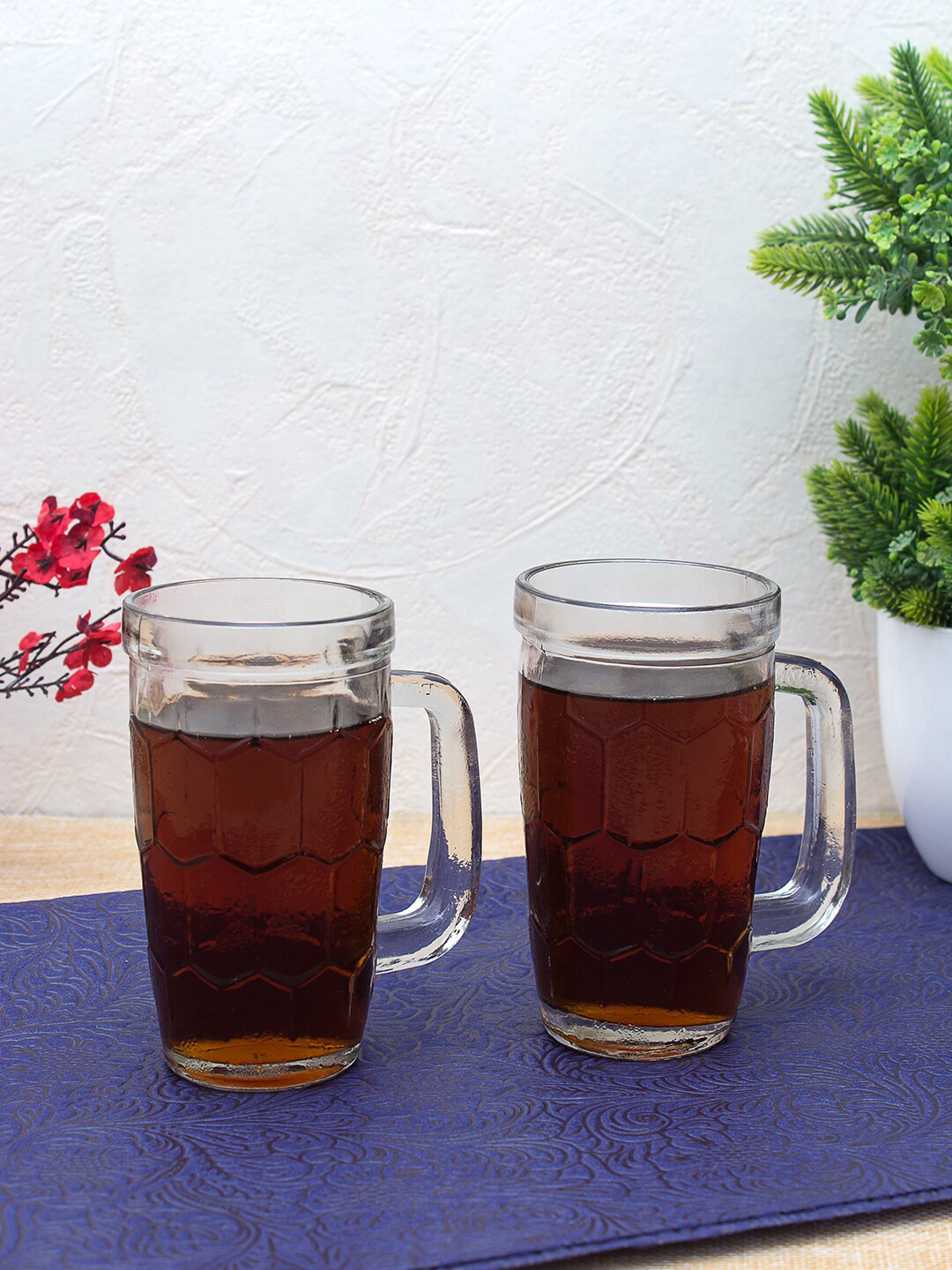 Buy WISHTANK Set Of 6 Transparent Textured Beer Glasses - Bar Glass for ...