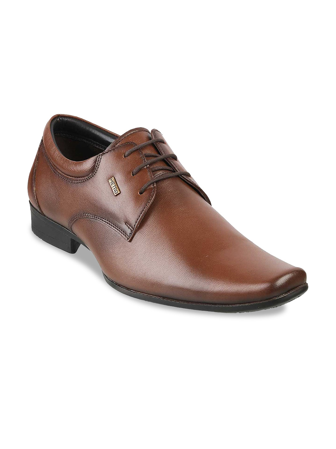 Buy Metro Men Brown Solid Leather Formal Derbys - Formal Shoes for Men ...