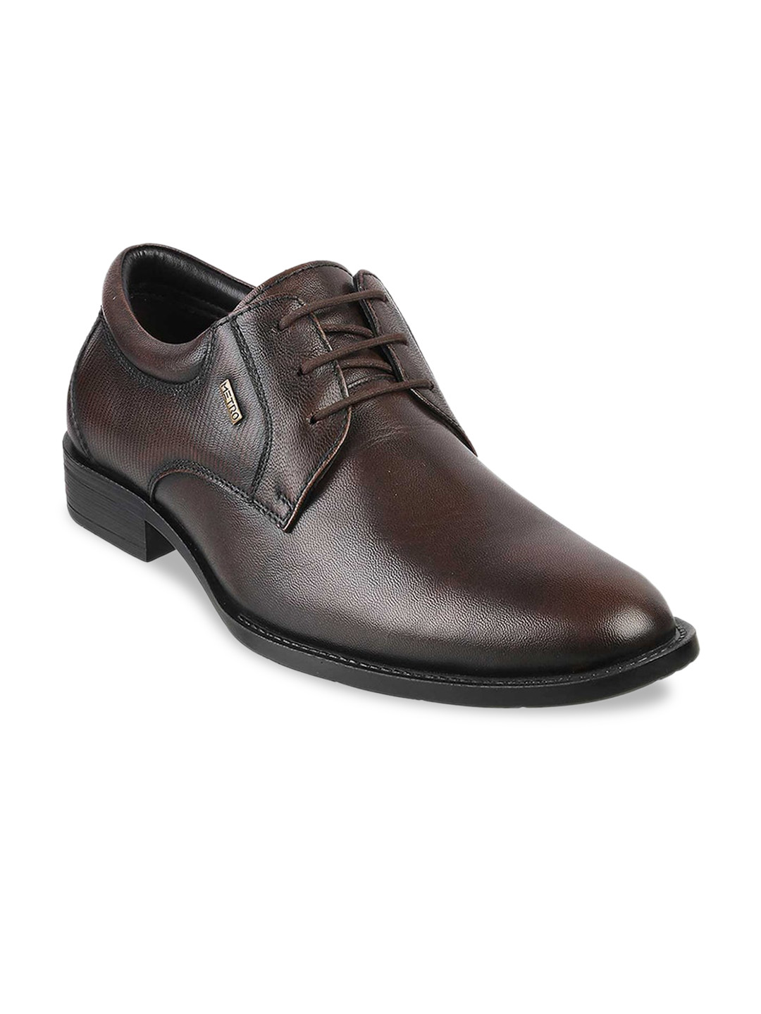 Buy Metro Men Brown Solid Leather Formal Derbys - Formal Shoes for Men ...