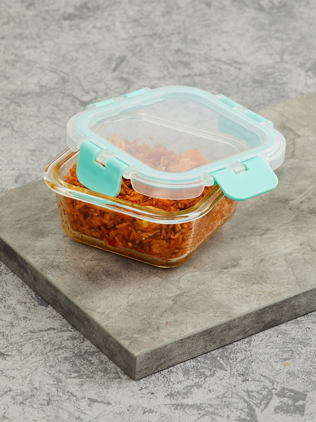 Buy Home Centre Transparent & Turquoise Blue Solid Square Food Storage ...