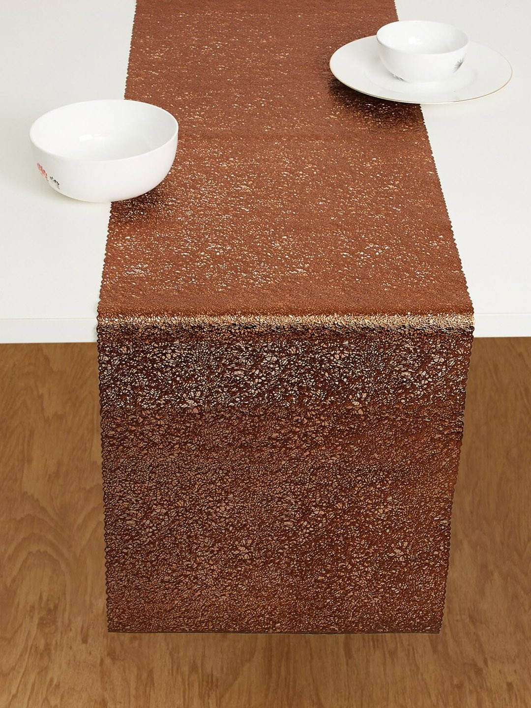 Buy Home Centre Brown Cinder Shimmer Laser Die Cut Table Runner ...